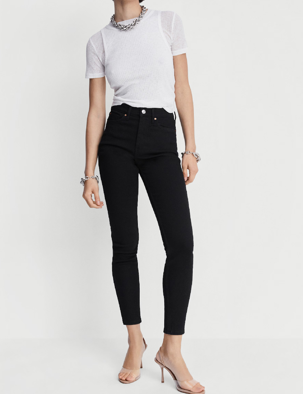 Blugi casual Mango cu capse și fermoar, negru - od527784 | outletmag.ro