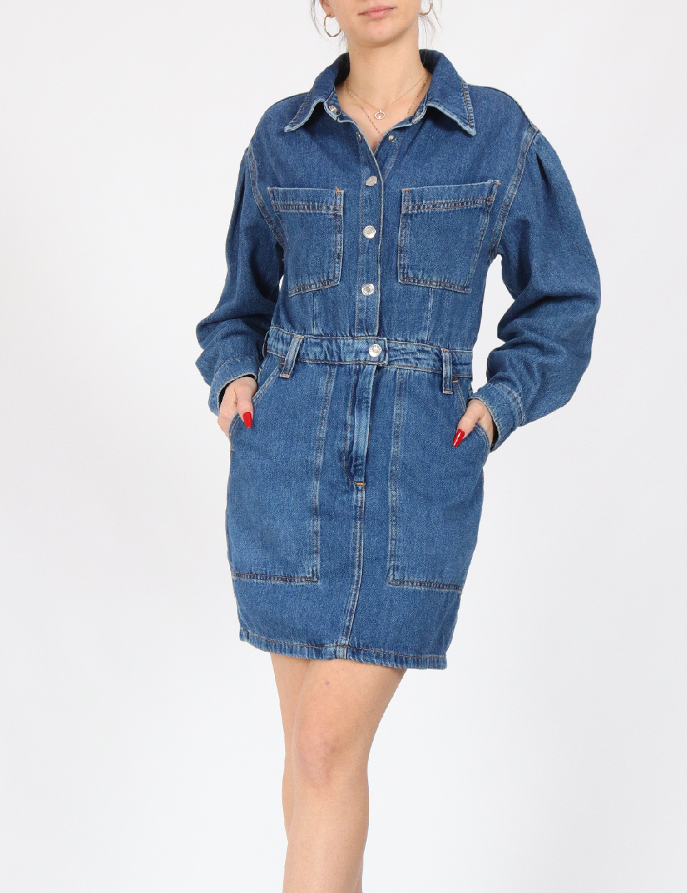 Rochie scurta casual de primăvară toamnă Mango cu capse, albastru ...