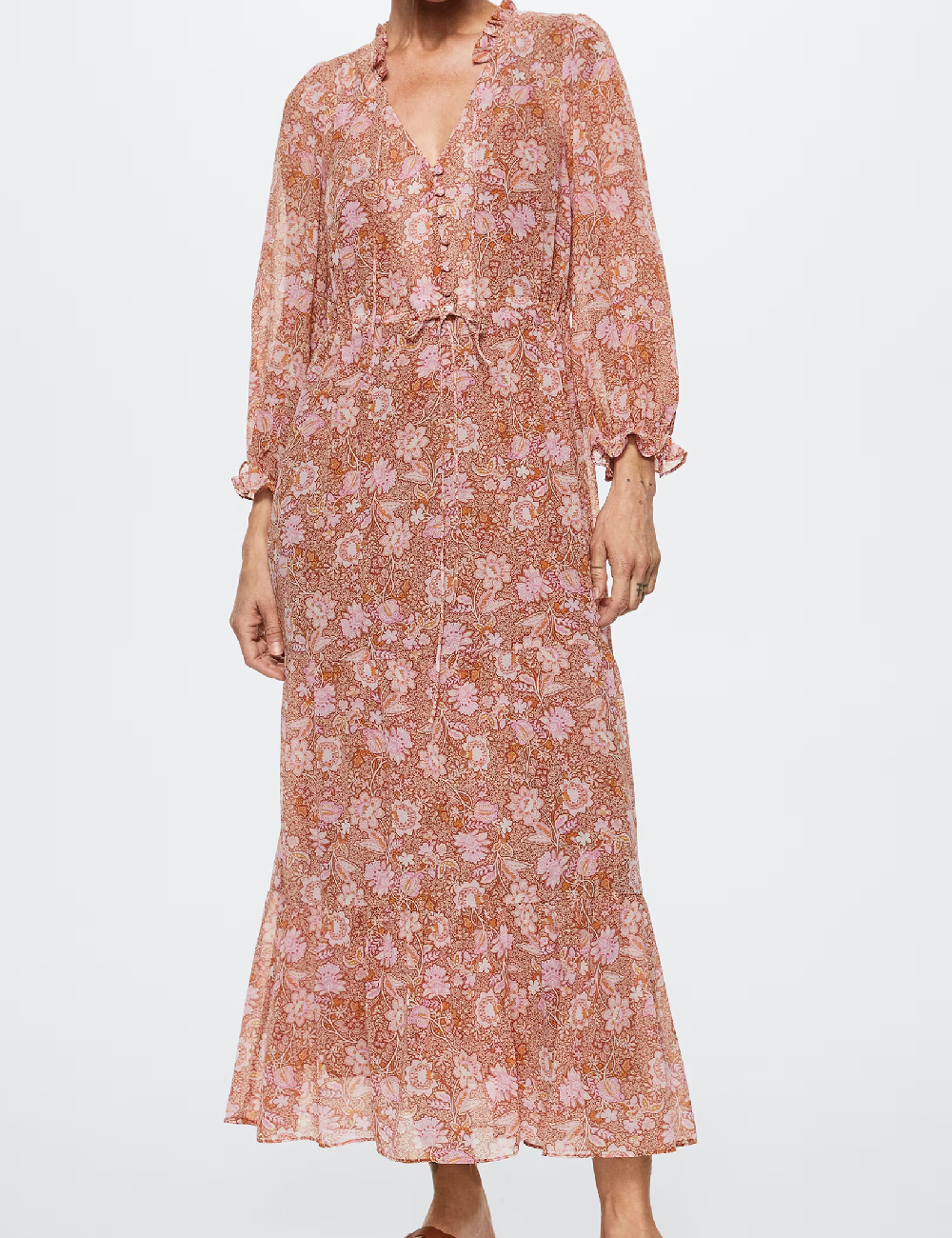 Rochie lunga casual de primăvară toamnă Mango cu nasturi și snur ...