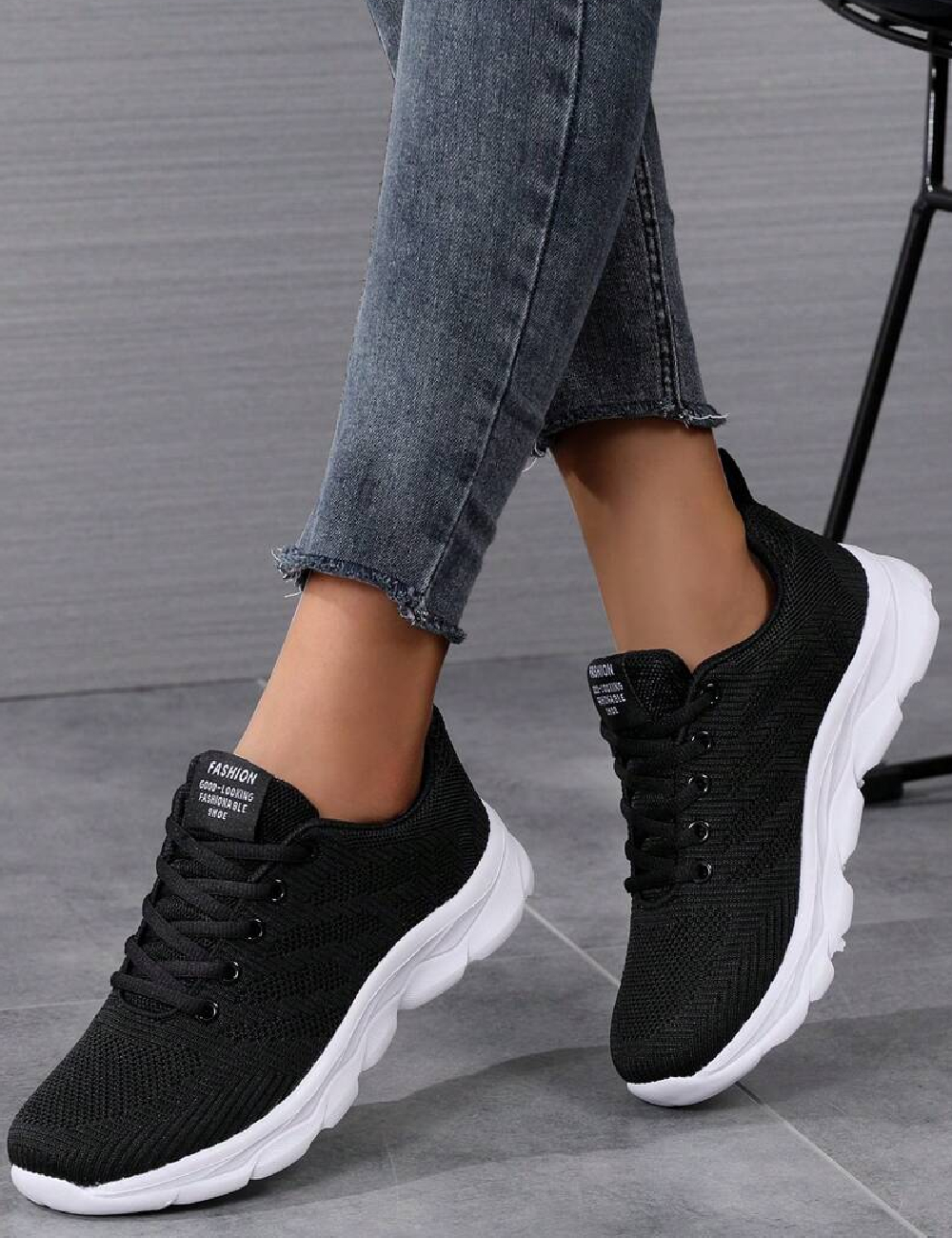 Adidasi casual SHEIN cu snur, negru - lg543742 | outletmag.ro