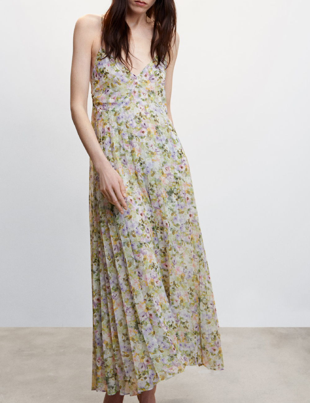 Rochie lunga casual Mango cu bretele, mix culori - ng544463 | outletmag.ro