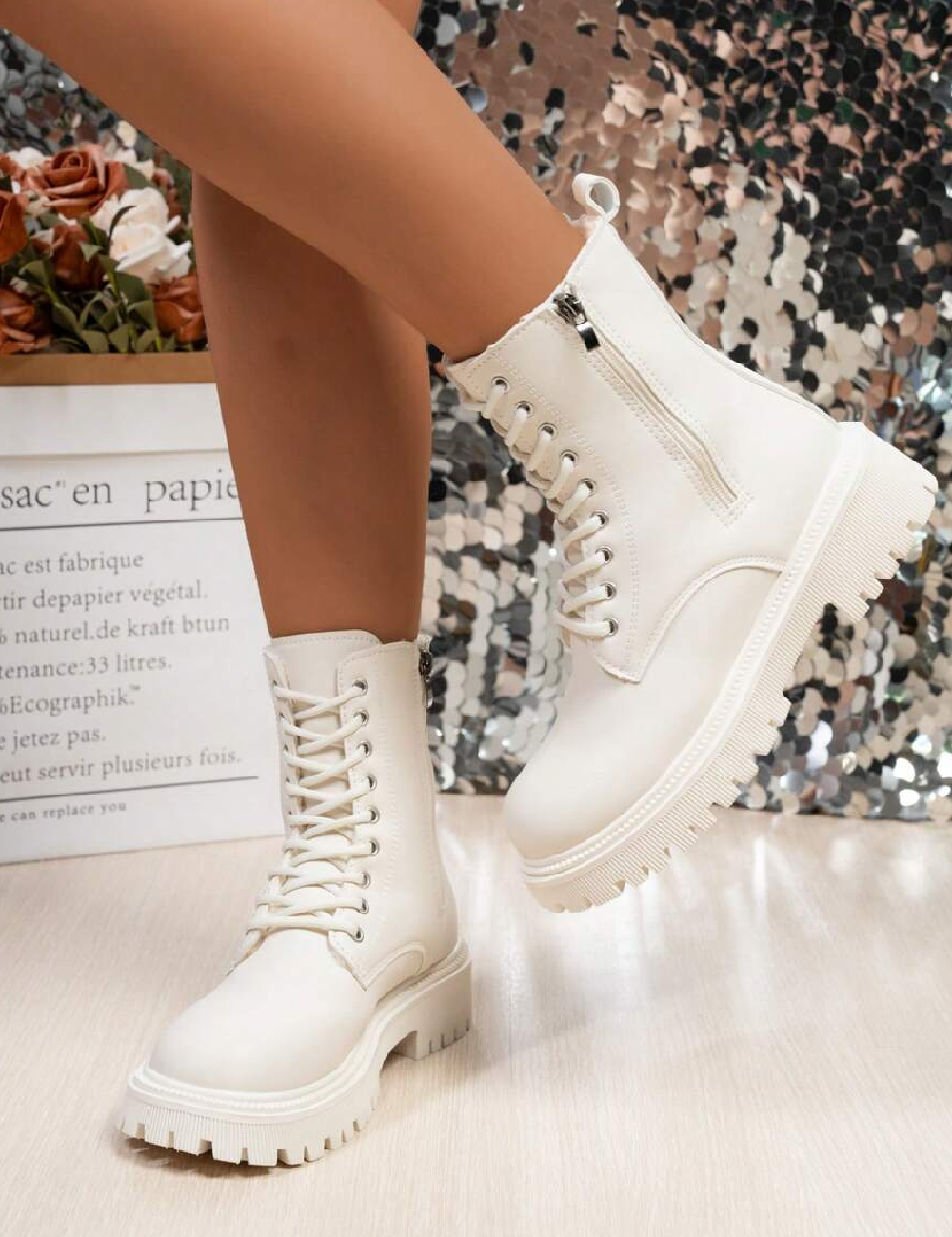 Ghete casual SHEIN cu fermoar și snur, crem - lg545401 | outletmag.ro