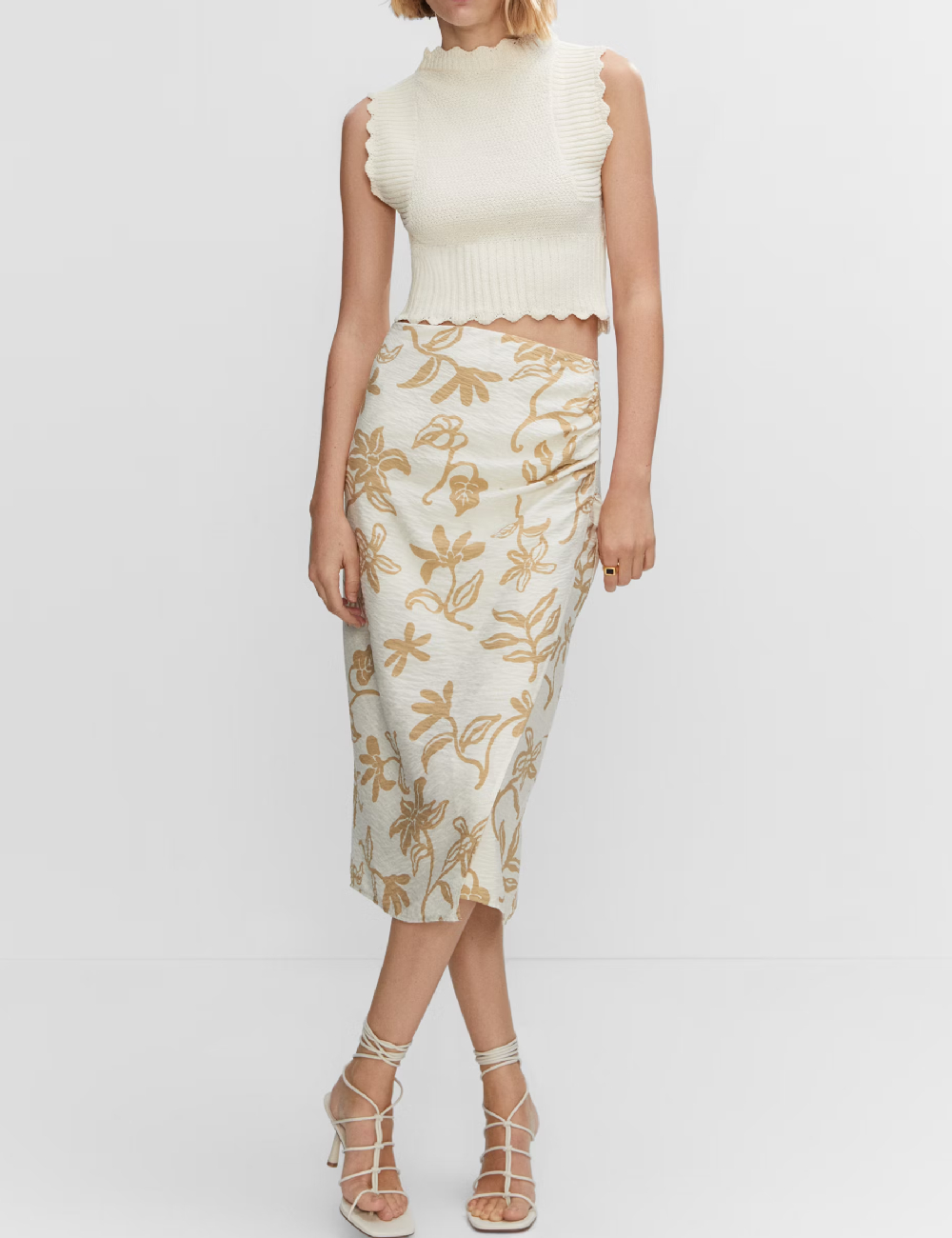 Fusta casual Mango cu fermoar, crem - ci567236 | outletmag.ro