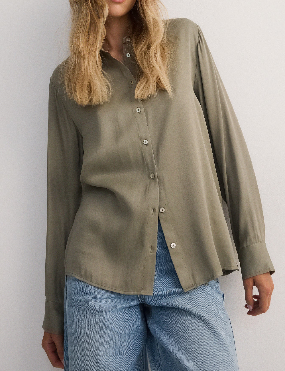 Camasa casual Reserved cu nasturi, verde - cv585996 | outletmag.ro