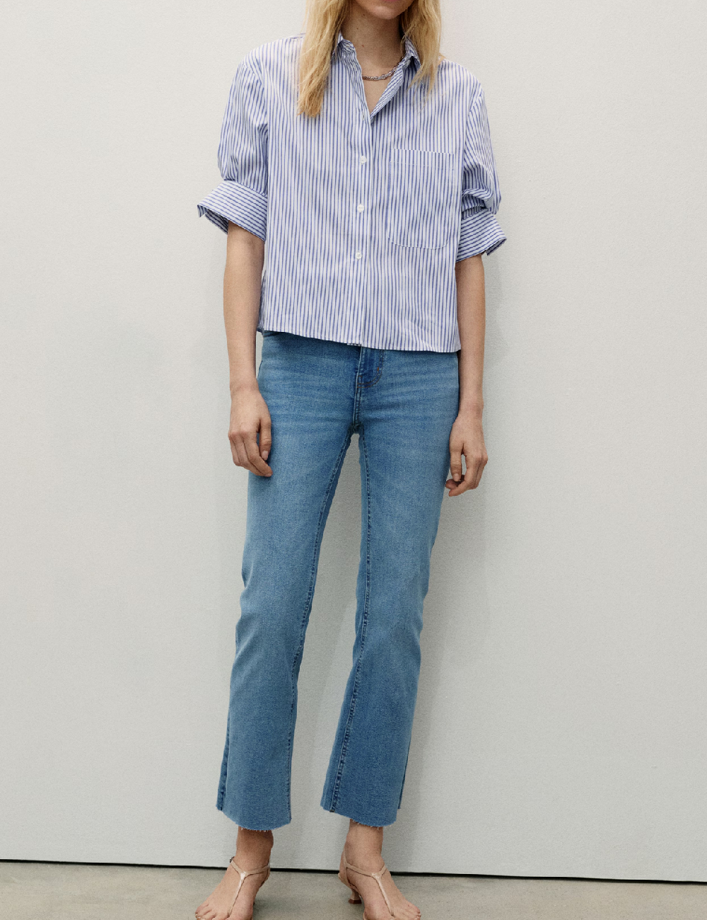 Blugi casual Mango cu capse și fermoar, albastru - od590538 | outletmag.ro