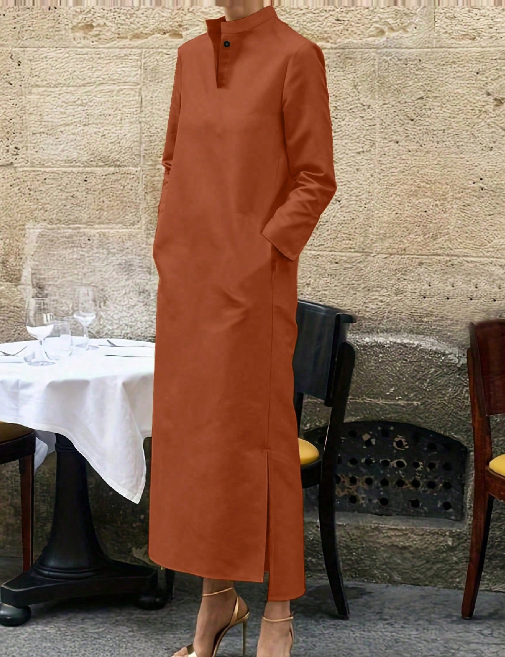 Rochie lunga casual SHEIN cu nasturi, maro - ai617552 | outletmag.ro