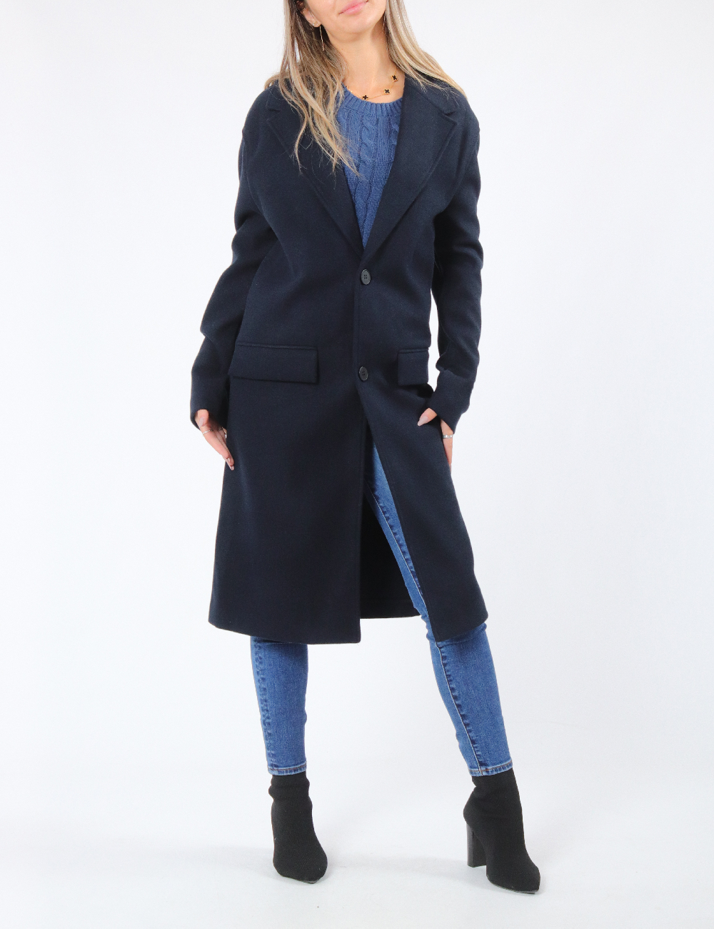 Palton oversize casual Zara cu nasturi, albastru - ai634326 | outletmag.ro