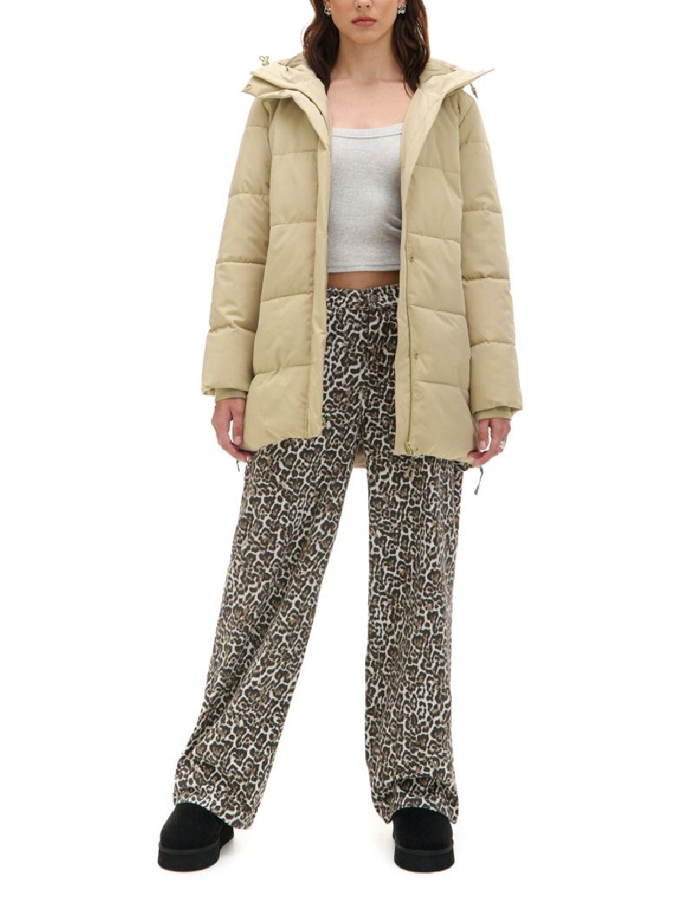 Geaca casual CROPP cu capse, fermoar și gluga, crem - sa639864 ...