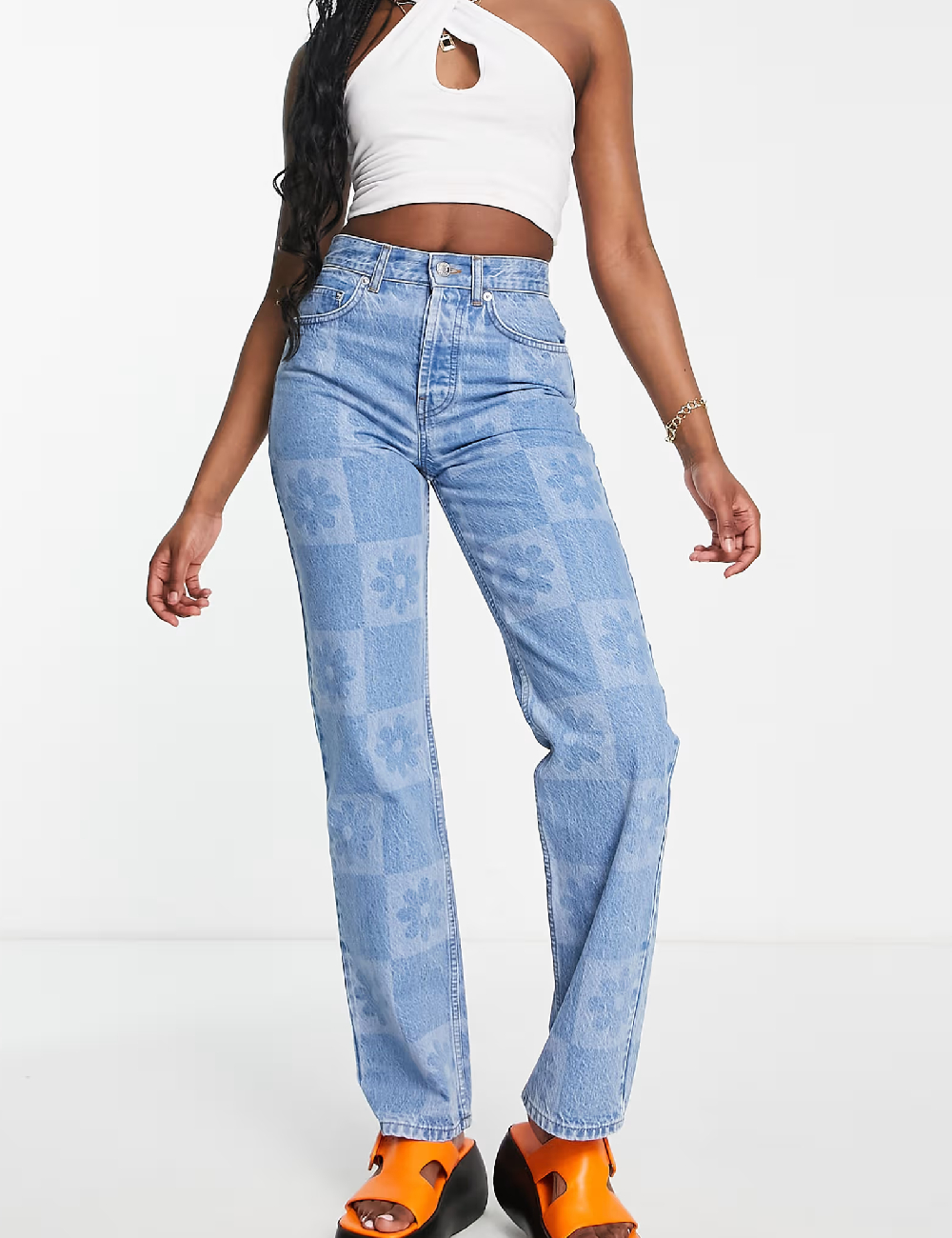Blugi casual ASOS cu capse, albastru - cb640976 | outletmag.ro