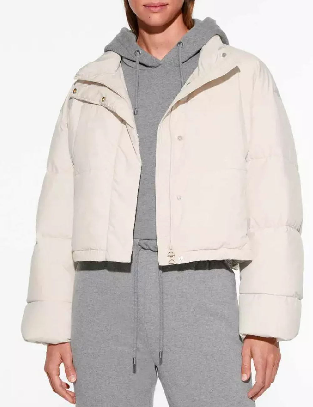 Geaca Oysho cu capse și fermoar, crem - ci641703 | outletmag.ro