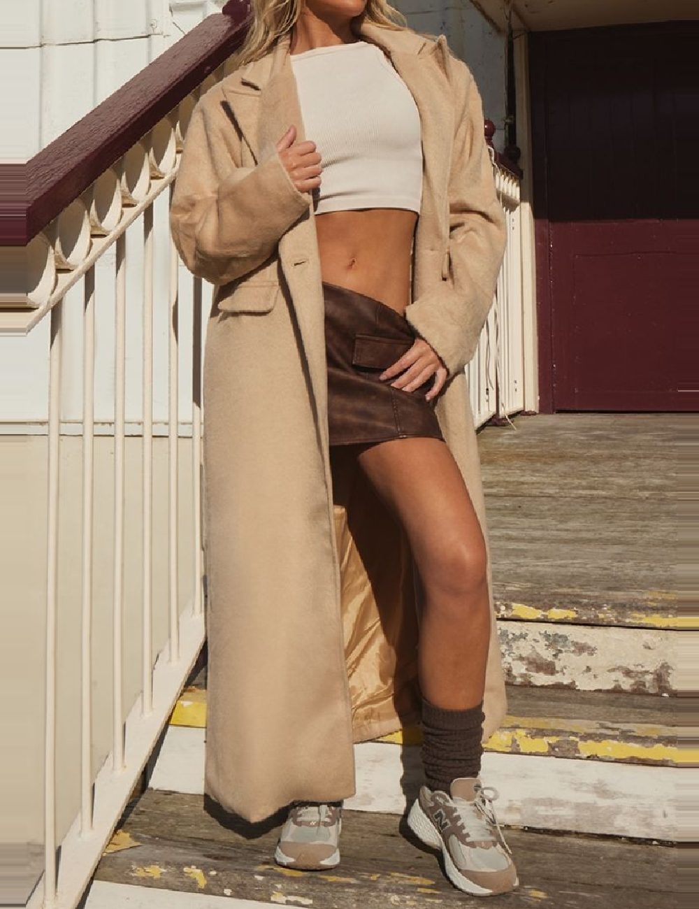 Palton casual de iarnă PrettyLittleThing cu nasturi, maro - am644718 ...