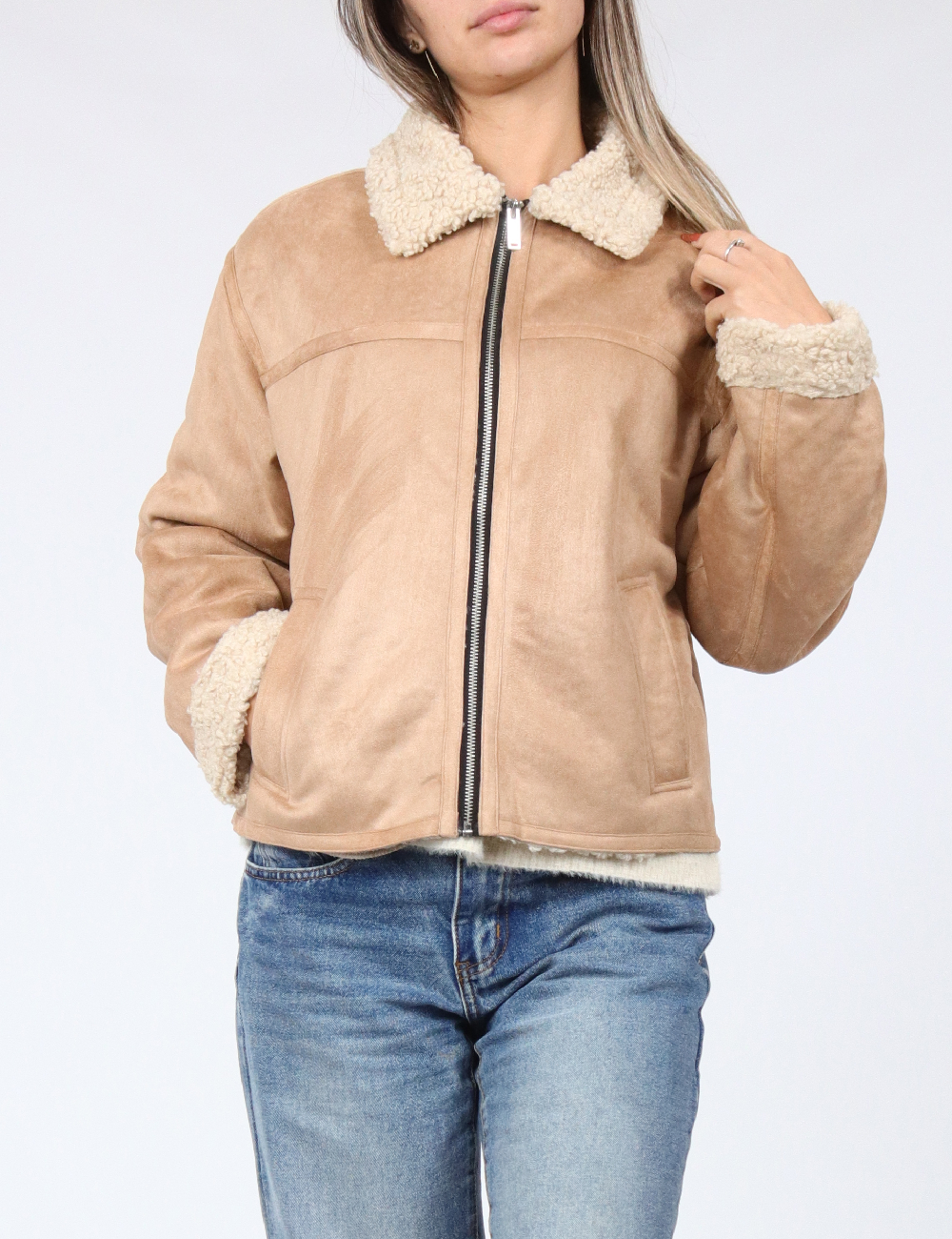 Jacheta casual Zara cu fermoar, maro - lg645483 | outletmag.ro
