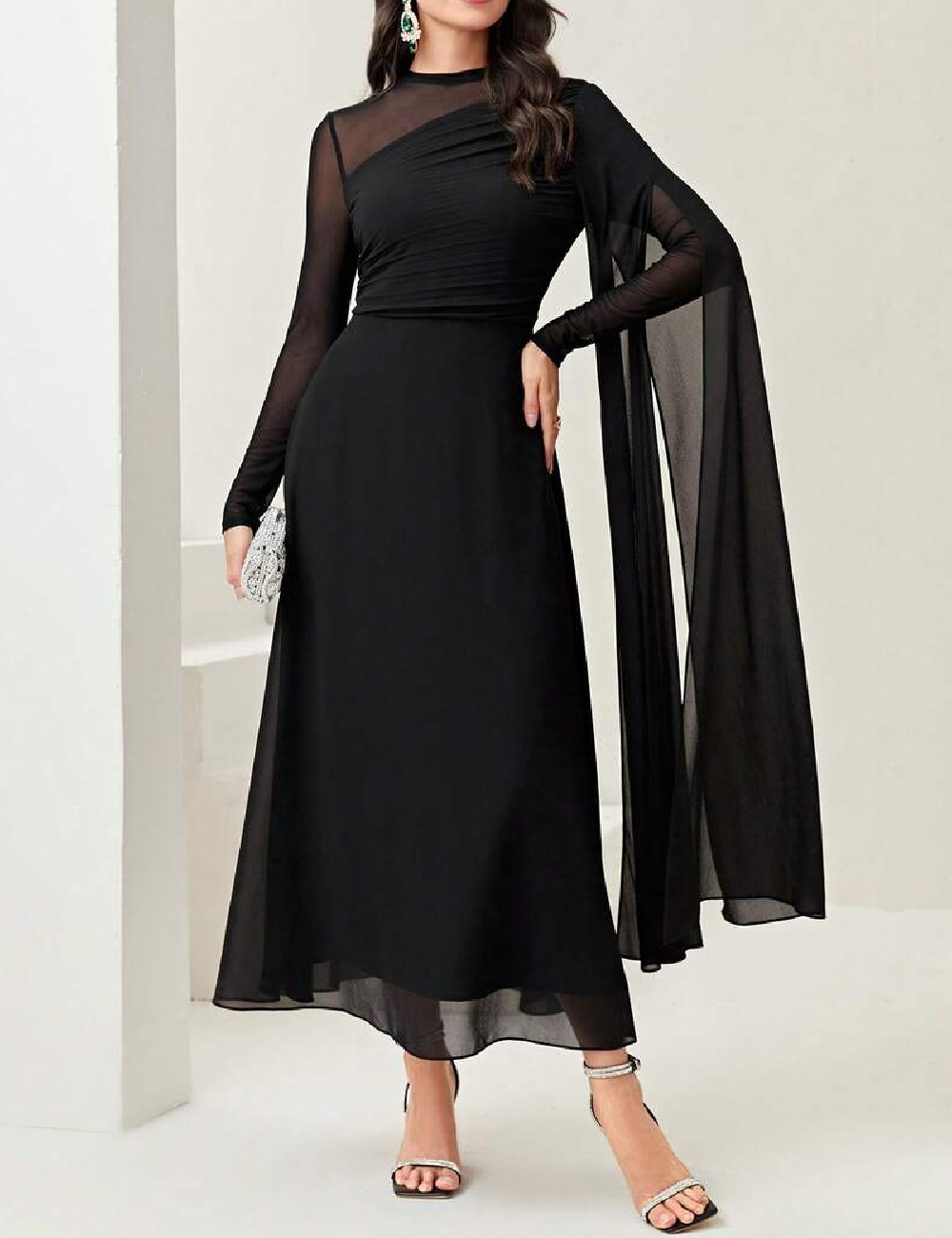 Rochie lunga de ocazie de primăvară toamnă SHEIN cu fermoar, negru ...