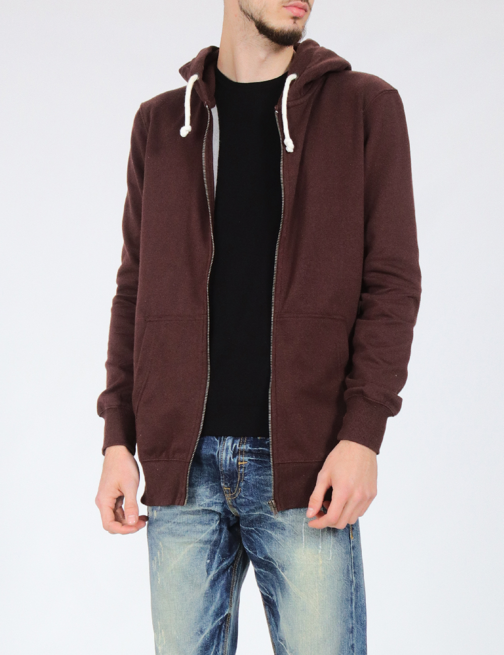 Hanorac casual Pull&Bear cu fermoar, gluga și snur, maro - lg658391 ...