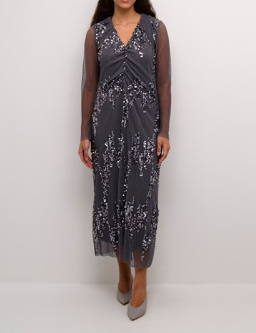 Rochie lunga de ocazie Culture, gri - om658507 | outletmag.ro