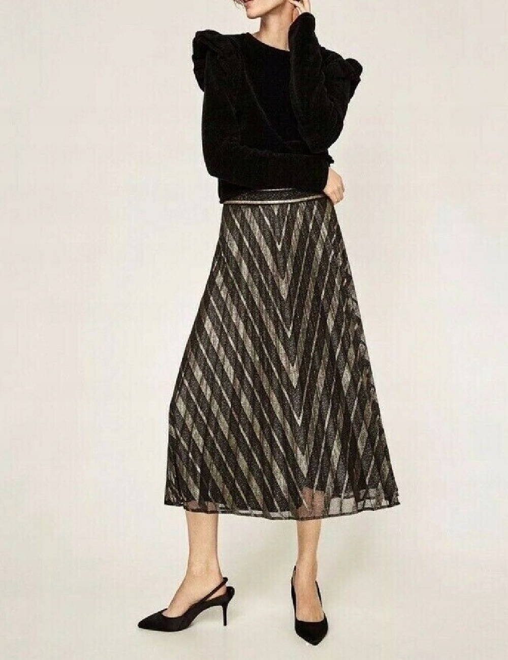 Fusta casual Zara cu fermoar, negru - lg658761 | outletmag.ro