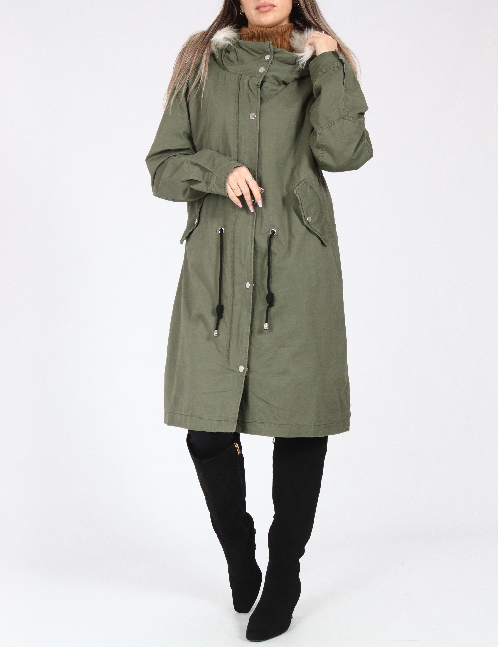 Geaca casual Pull&Bear cu capse, fermoar și gluga, verde - sm660935 ...