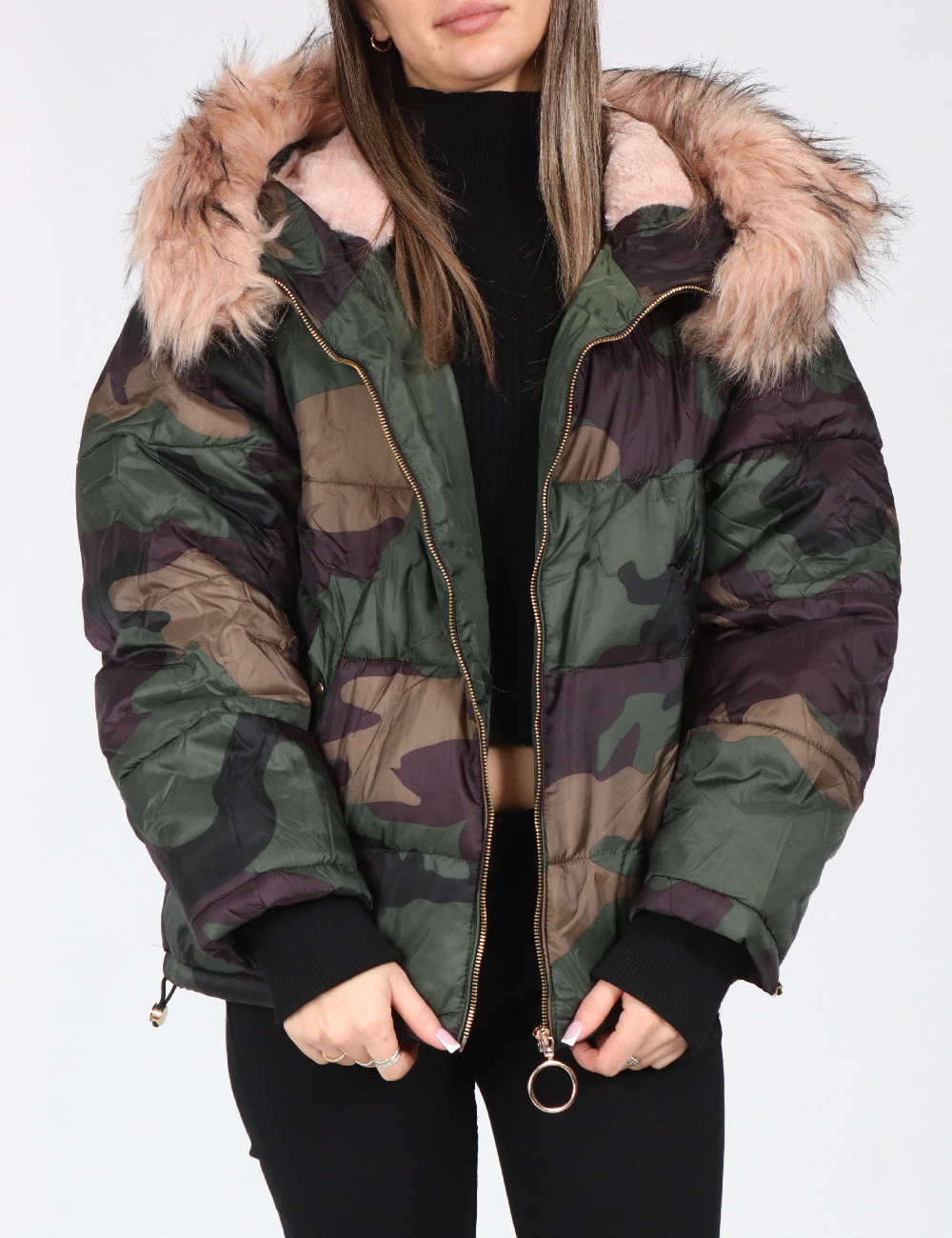 Geaca casual Pull&Bear cu fermoar și gluga, verde - sm660947 | outletmag.ro