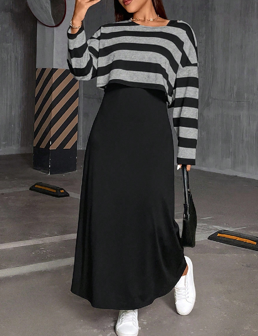 Set bluza si rochie casual SHEIN CURVE, negru - pa695328 | outletmag.ro