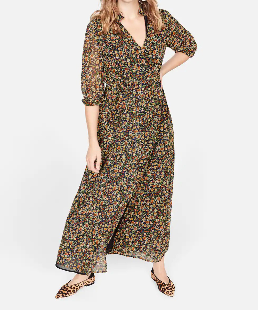 Rochie lunga Mango cu cordon, floral print - ia159444 | outletmag.ro