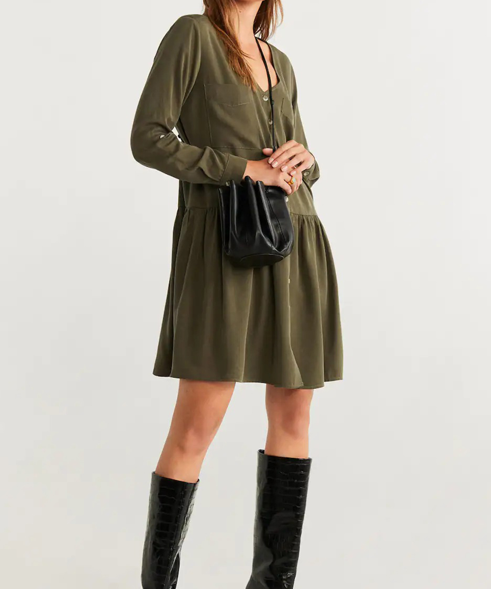 Rochie scurta Mango cu nasturi, verde - ia159661 | outletmag.ro