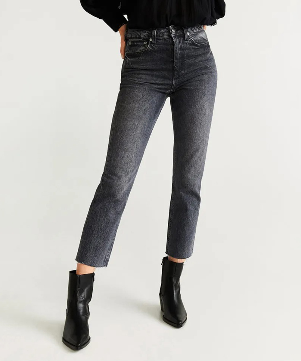 Blugi de primăvară toamnă Mango cu capse, gri - ai184032 | outletmag.ro