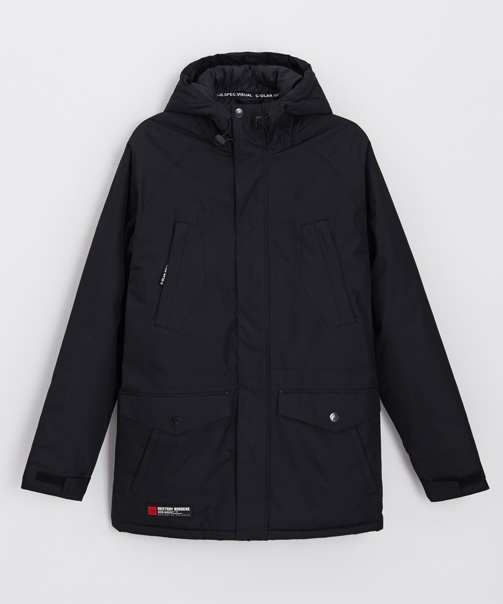 Geaca CROPP cu gluga și capse, negru - tm190388 | outletmag.ro