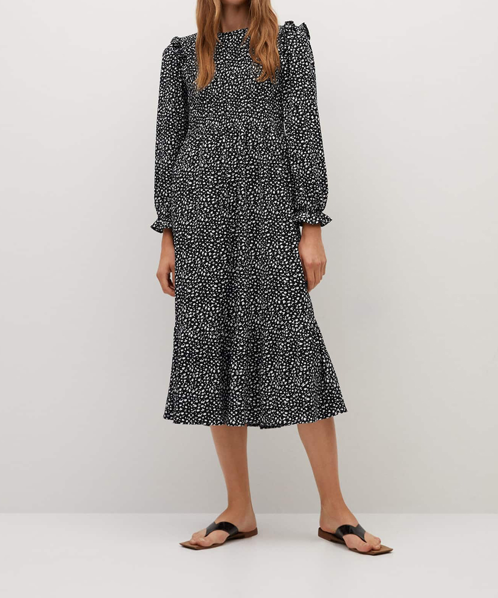 Rochie medie de primăvară toamnă Mango cu nasturi, negru - pl201864 ...