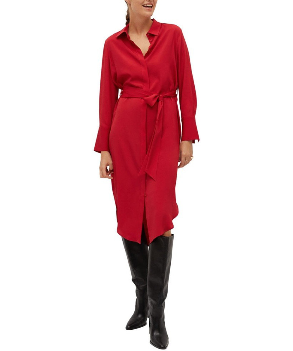 Rochie Medie Mango cu cordon și nasturi, rosu - tm202022 | outletmag.ro