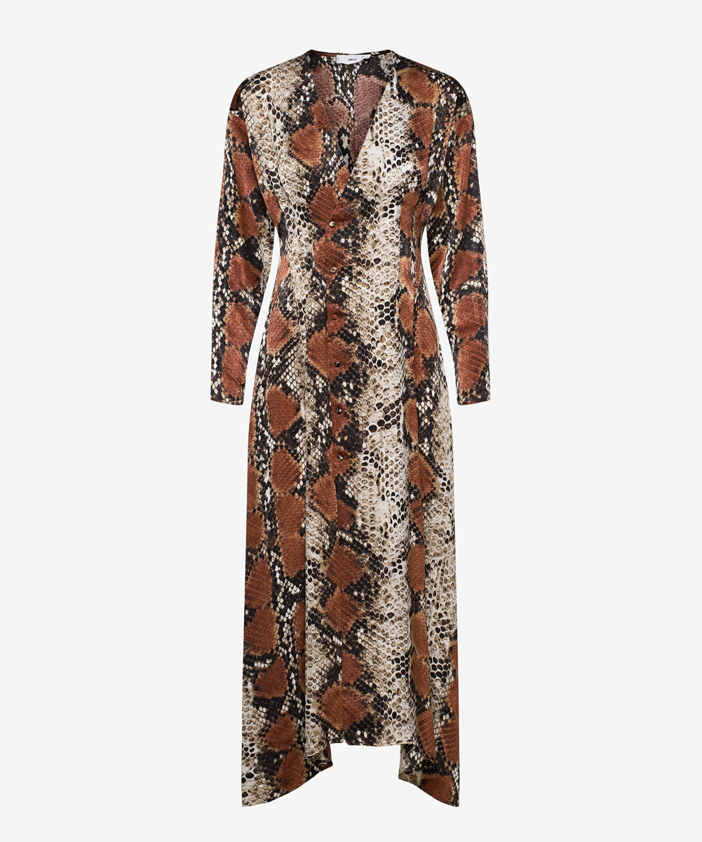 Rochie Lunga de primăvară toamnă Mango cu nasturi, animal print ...