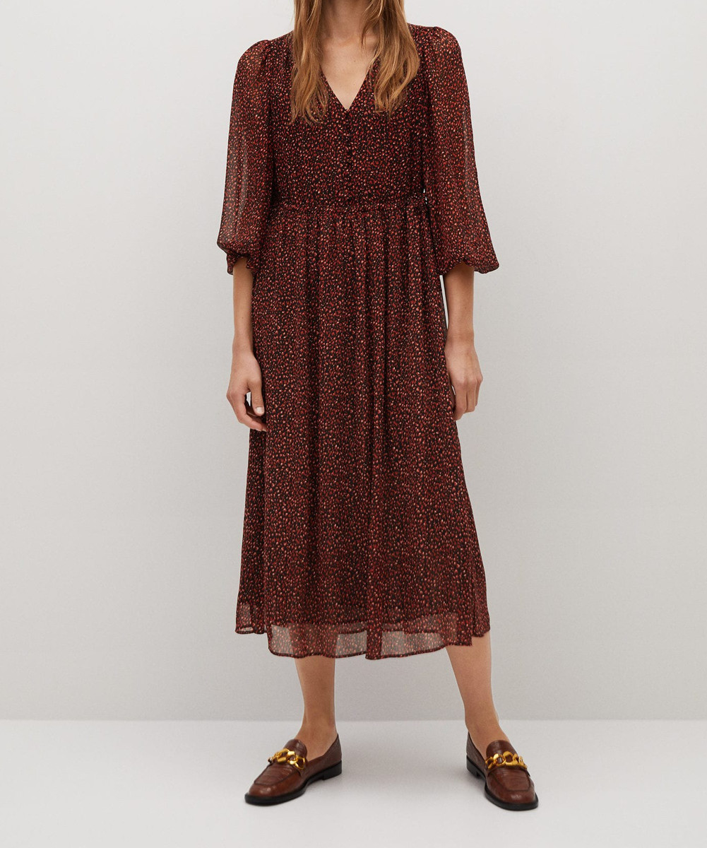 Rochie Lunga de primăvară toamnă Mango cu nasturi și snur, rosu ...