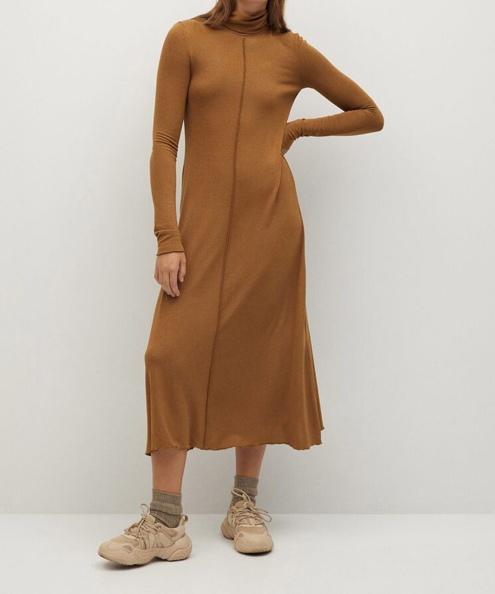 Rochie Lung de primăvară toamnă Mango, maro - tm202451 | outletmag.ro