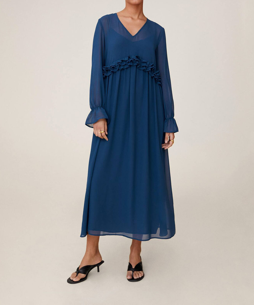 Rochie lunga Mango, albastru - pl202691 | outletmag.ro