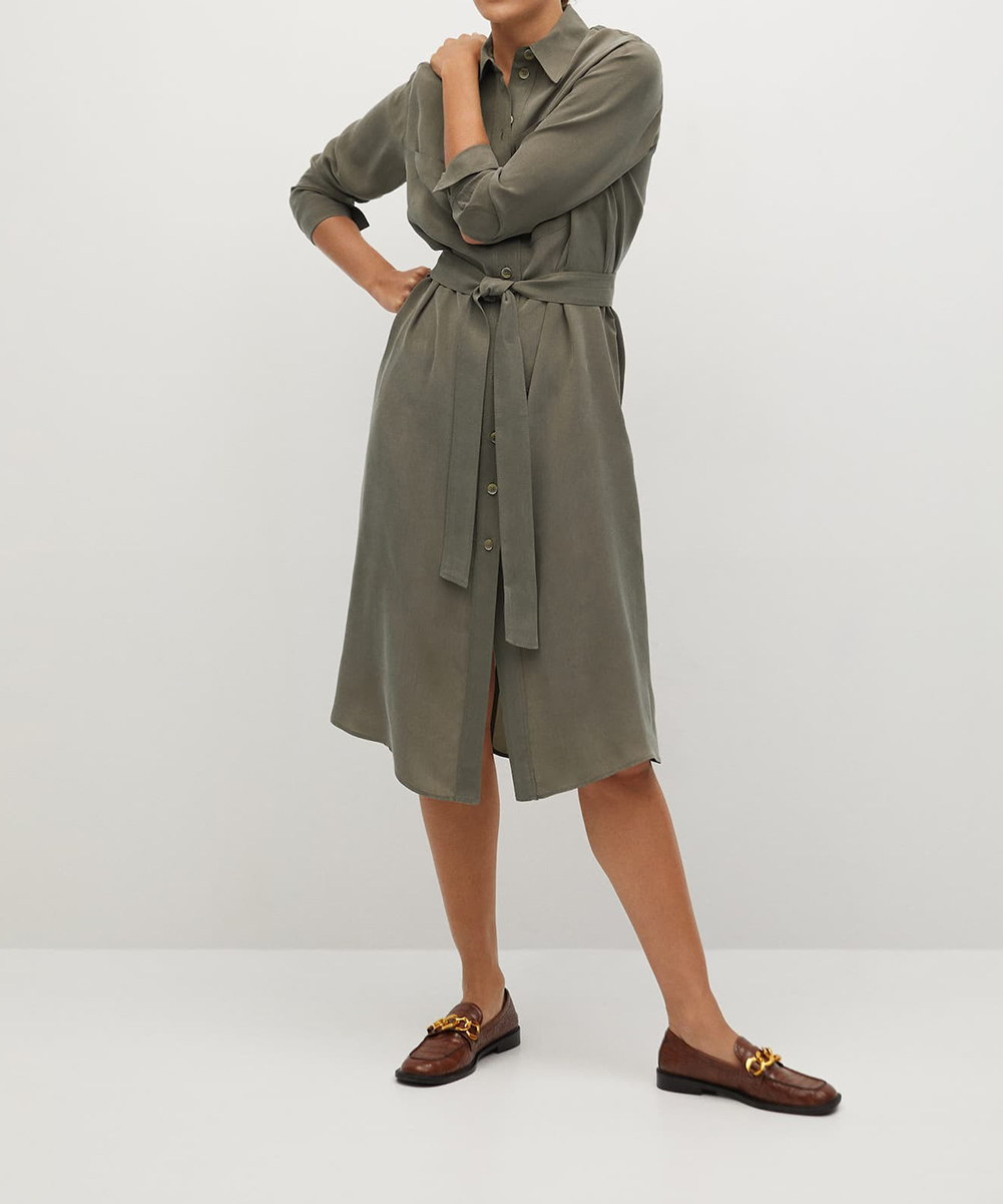 Rochie medie Mango cu nasturi, verde - om202844 | outletmag.ro