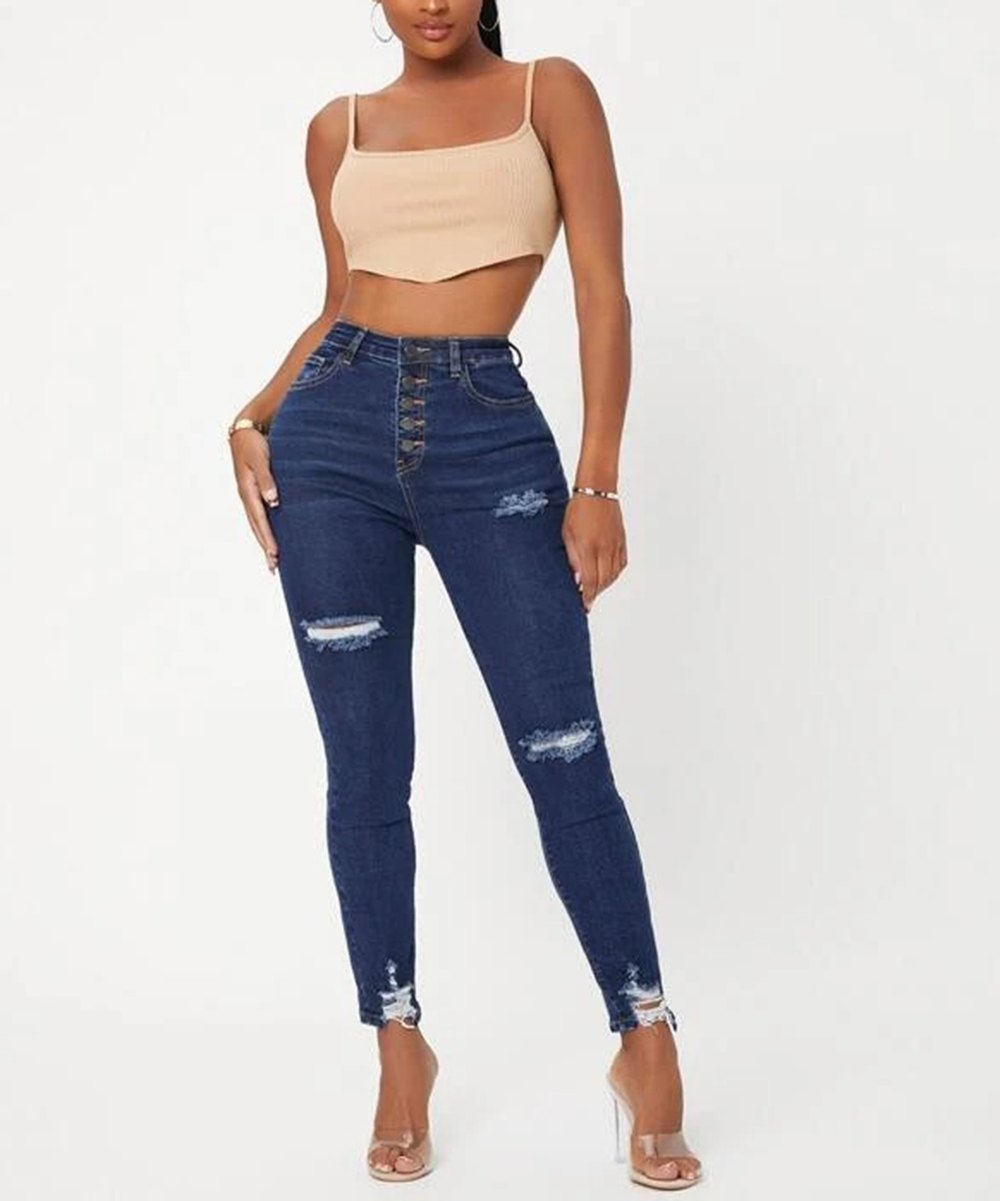 Blugi SHEIN cu capse, albastru - ai214596 | outletmag.ro