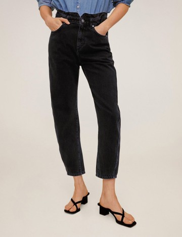 Blugi de primăvară toamnă Mango cu capse, negru - ai236092 | outletmag.ro