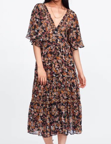 Rochie Zara cu snur, floral print - sd68773 | outletmag.ro