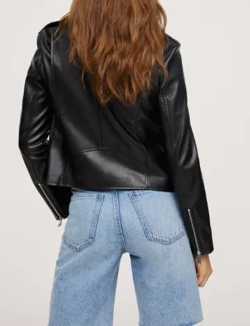 Geaca casual de primăvară toamnă Mango cu capse și fermoar, negru ...