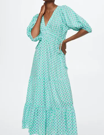 Rochie lunga casual de vară Mango cu snur, verde - pa436141 | outletmag.ro