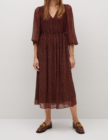 Rochie Lunga de primăvară toamnă Mango cu nasturi și snur, rosu ...